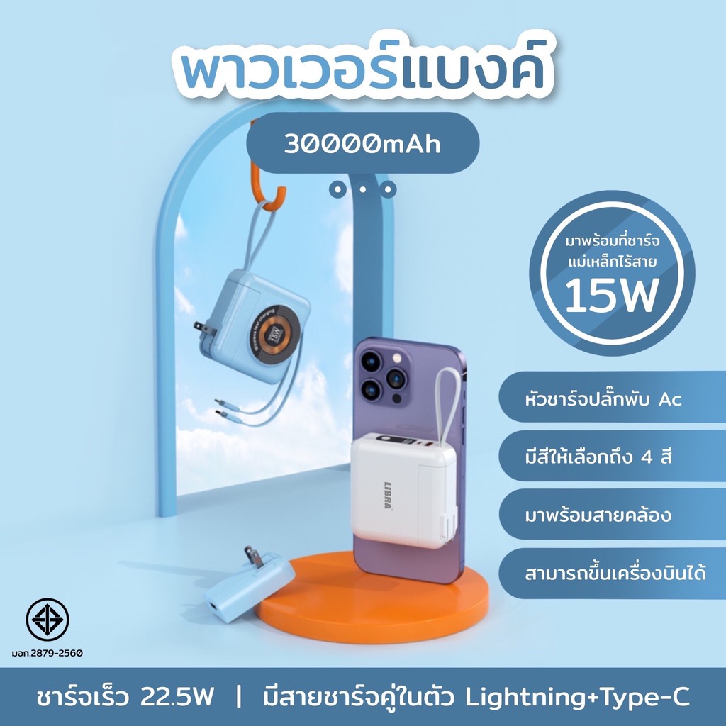 LiBRA Power Bank การชาร์จแม่เหล็กไร้สาย 15W การชาร์จอย่างรวดเร็ว PD20W ...