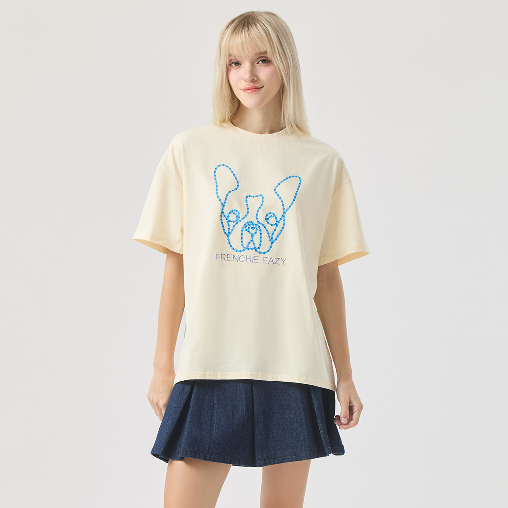 ESP เสื้อทีเชิ้ตโอเวอร์ไซซ์ เฟรนช์ชี่ อีซี่ ผู้หญิง สีไอเวอรี่ ...