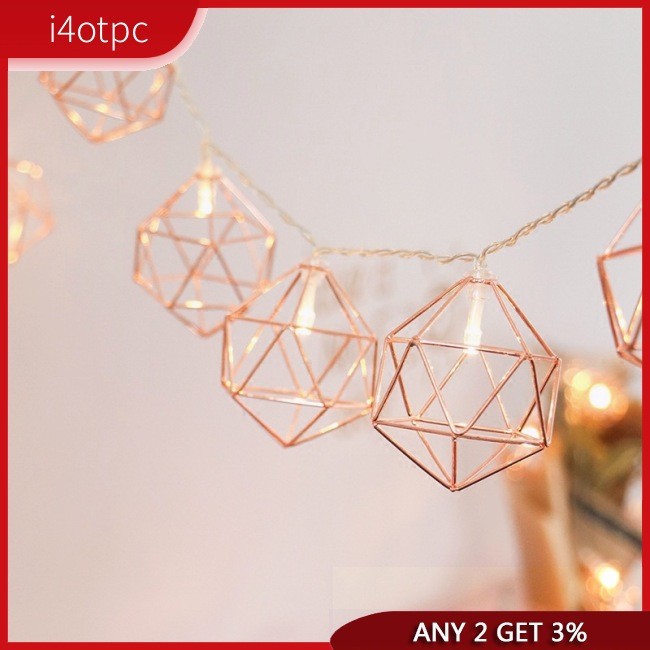 I4otpc LED Rose Gold สีศิลปะเหล็กเรขาคณิตหกเหลี่ยม String Light สําหรับงานแต่งงานตกแต่งระเบียง ...