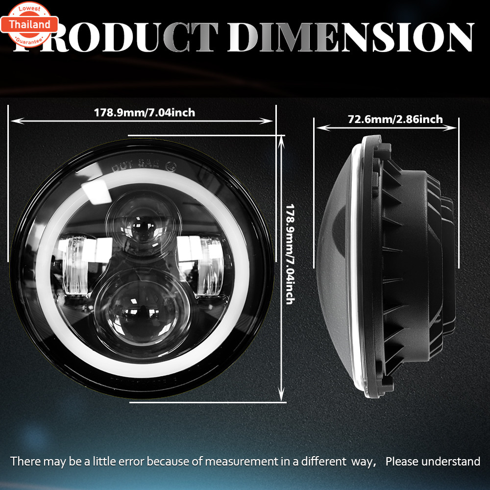 7inch LED Headlight 80W DRL Halo Angle Eyes Led Headlamp 12V 24V DOT E9 ...