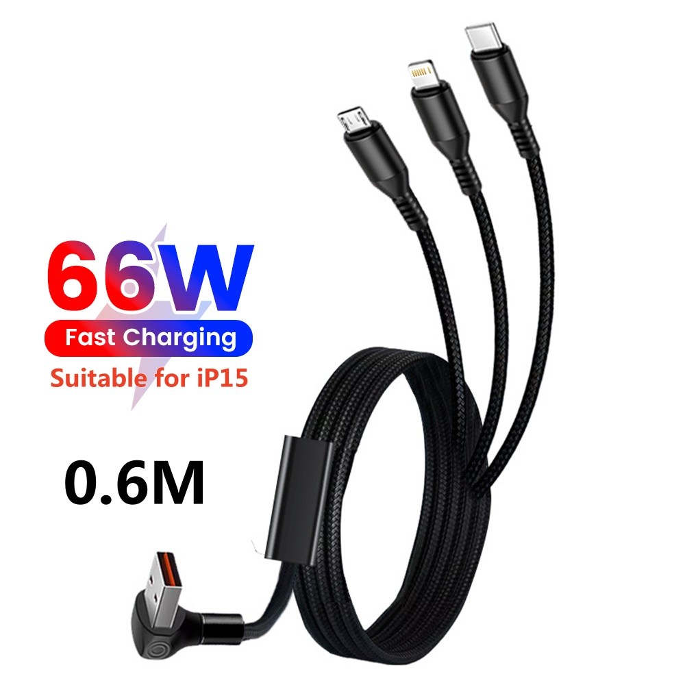 66w Elbow 3-in-1 Super Fast Charging Data Cable เหมาะสําหรับ Android ...