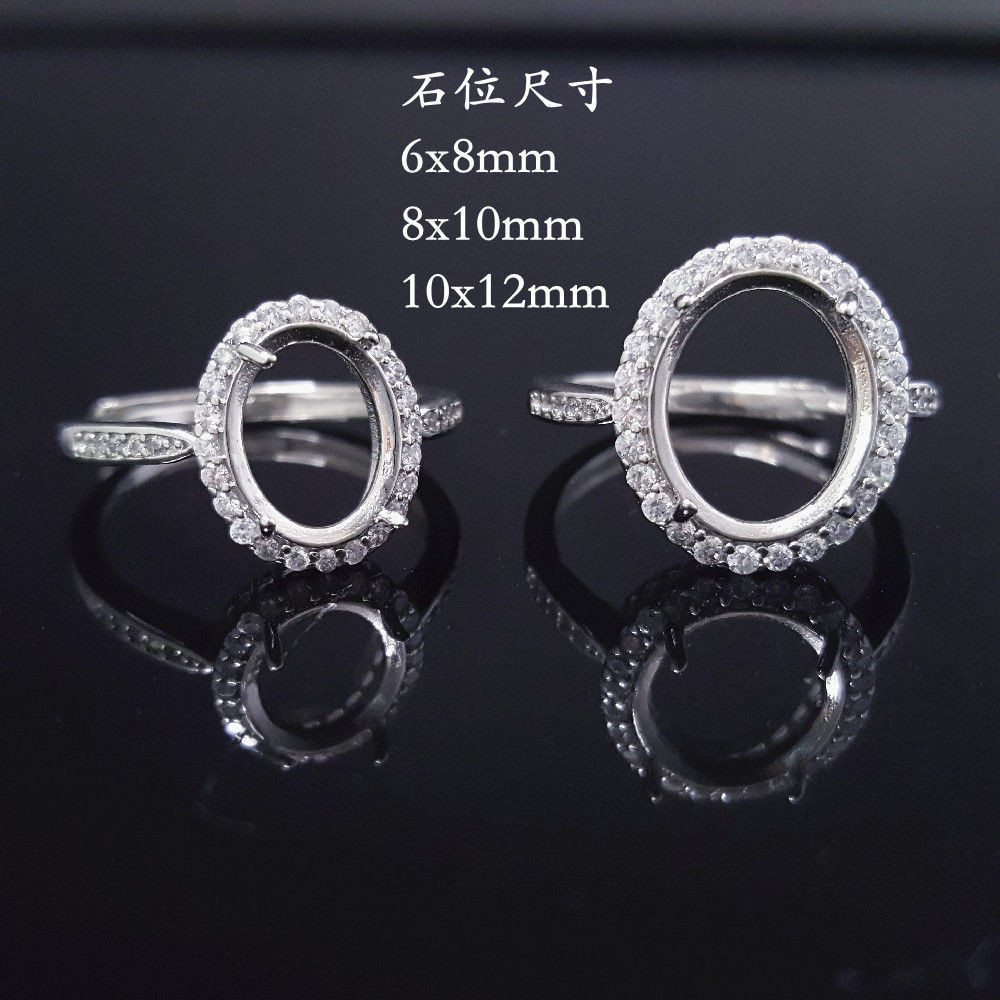 แหวนกรอบ | S925แหวนเงินที่ว่างเปล่าผู้ถือแหวนกรอบไข่ก๋วยเตี๋ยว6x8 8x10 10x12เมตร DIY อาเกตหิน ...