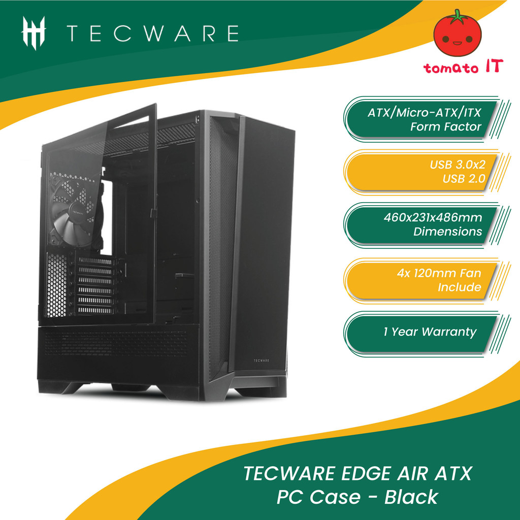 Tecware Edge Air TG ATX PC Case พัดลม 4x120mm - สีดํา | Shopee Thailand