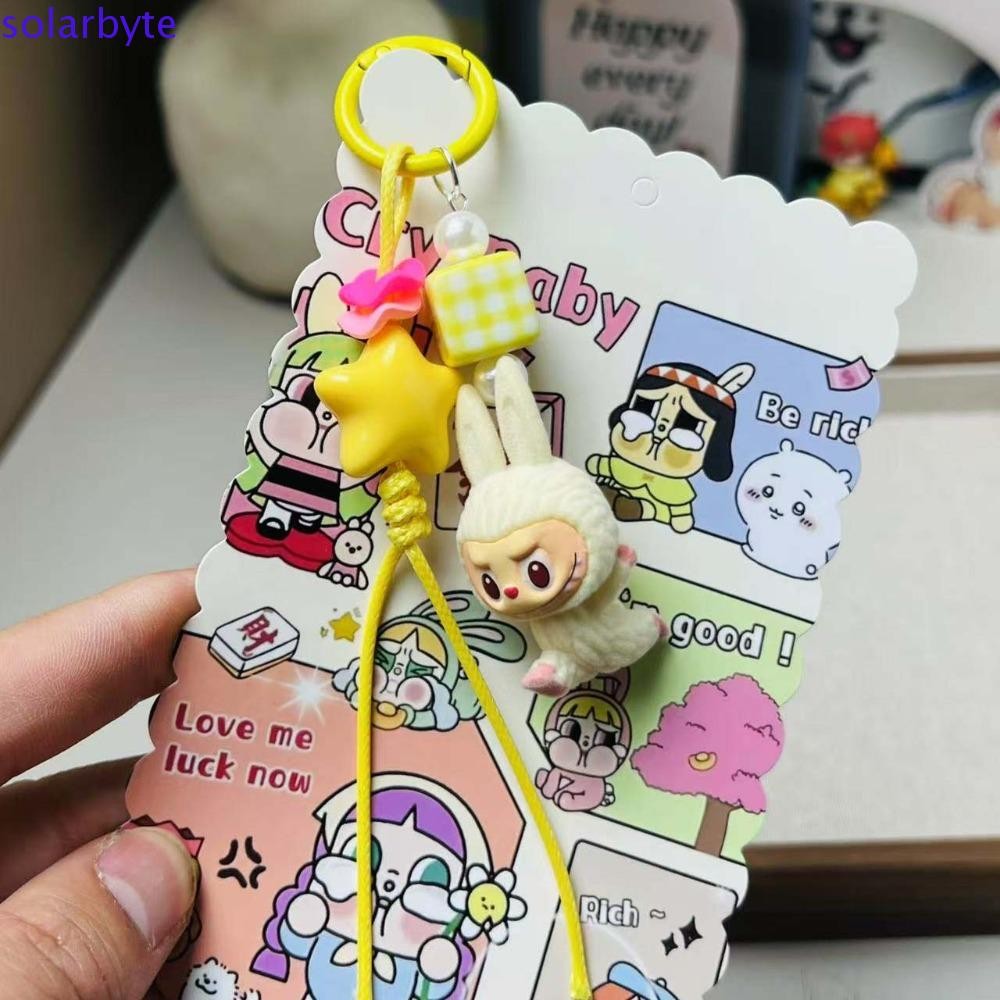 SOLARBYTE Flocking Labubu Key Ring, จี้ซิลิกาเจล Lazy Yoga Labubu Doll ...