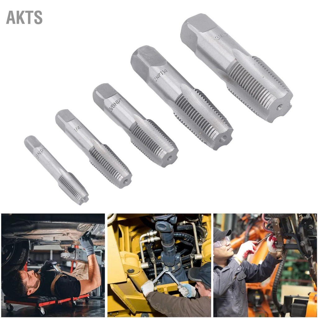 AKTS 5 ชิ้น NPT ท่อชุดขนาดรวม 3/4 1/2 3/8 1/4 1/8 นิ้วเหล็กคาร์บอน ...