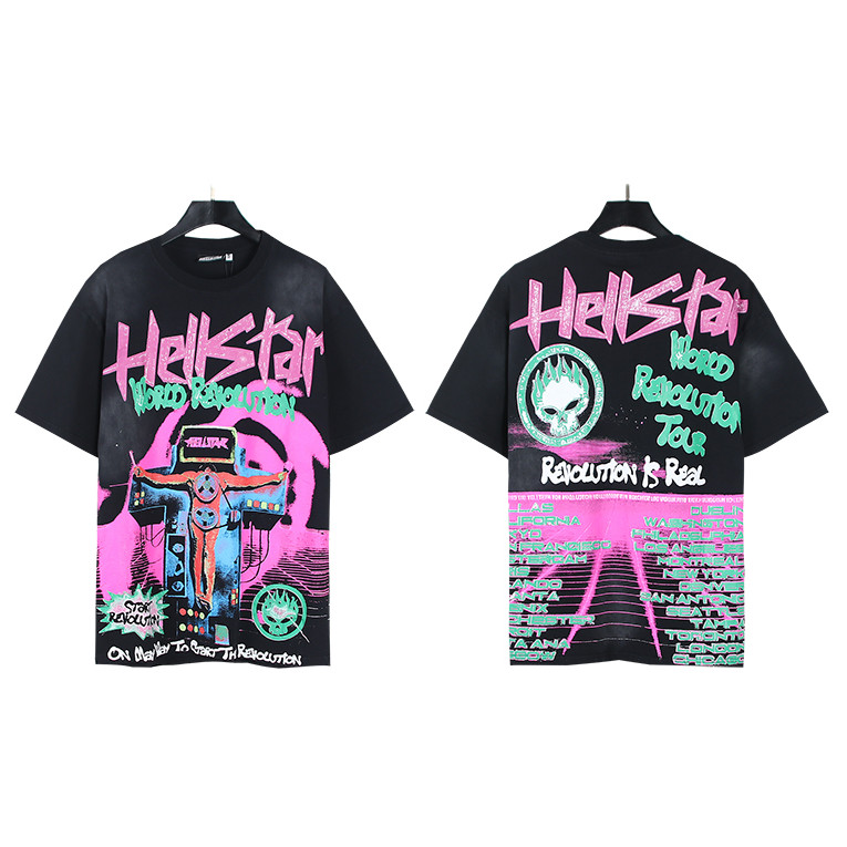 Hot Sale Real Shot Ready Stock 6708 ##240克32支精棉双纱纯棉 Hellstar Retro High Street เสื้อยืดแขนสั้น ...