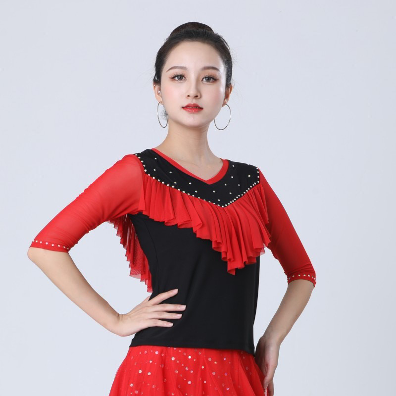 Square Dance Costume Crystal Hemp Hot Diamond Ruffled V Tie Diamond ...