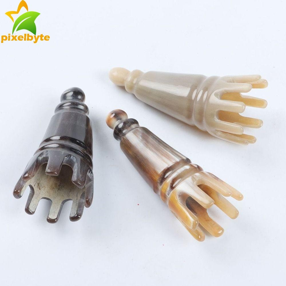 PIXELBYTE หวีนวดฮอร์น Ox, แปรงนวดหนังศีรษะขูดหัวยาวหวีแชมพูแหลม, ฟันกว้าง Acupoint Gua Sha Anti ...