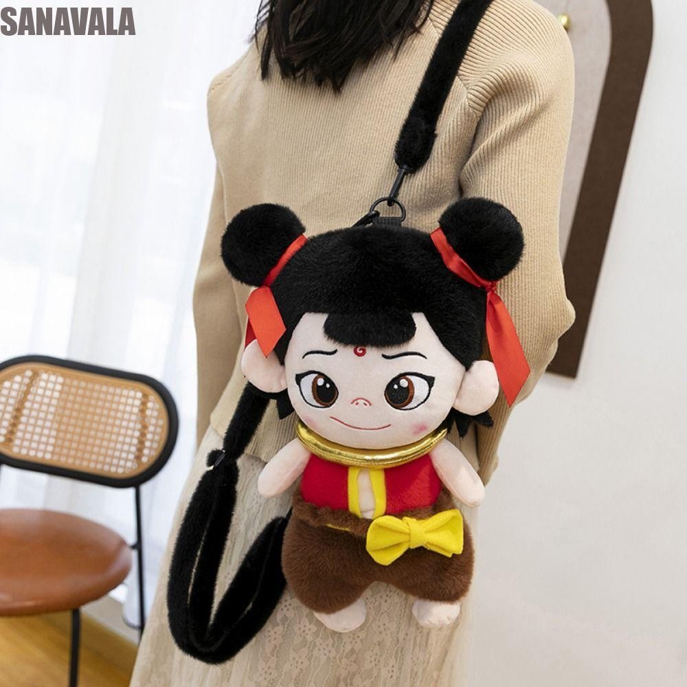 SANAVALA Plush Nezha กระเป๋าเป้สะพายหลัง, Nezha ตุ๊กตากระเป๋า Messenger ...