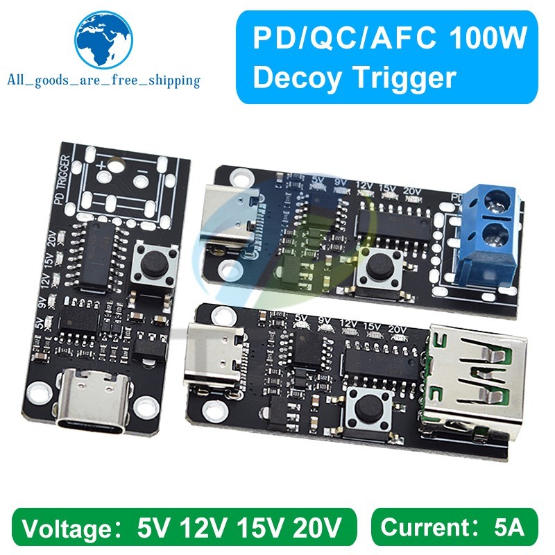 100W 5A USB-C Fast Charge Trigger Board โมดูล PD/QC Decoy Board FAST CHARGE USB Type-C PD 2.0 3. ...
