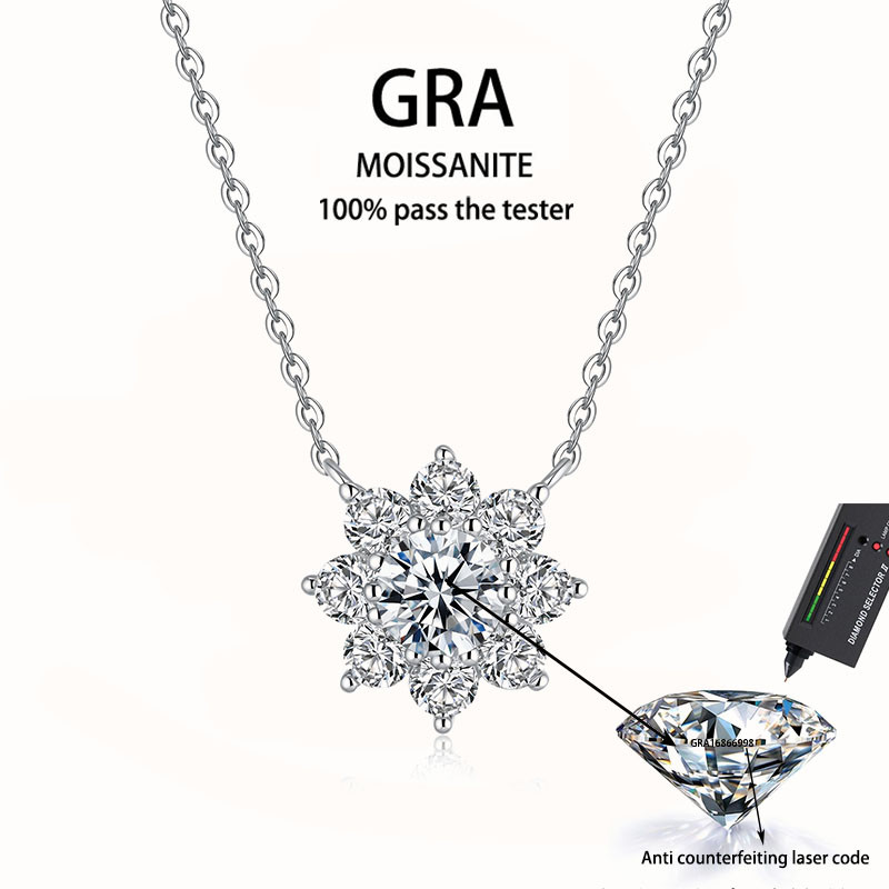 ใบรับรอง GRA สิ่งที่แนบมากับสร้อยคอ มอยซาไนต์ 1CT, ทองคลาสสิกดอกทานตะวันรอบตัด D-สี S925 เงินแท้ ...