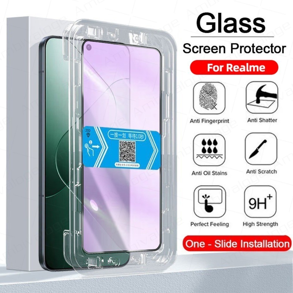 ฟิล์มกระจกเต็มจอ การจัดตำแหน่งอัตโนมัติ สำหรับ Realme 5 6 7 8 9 10 11 5i 6i 7i 8i 9i C3 C11 C12 ...