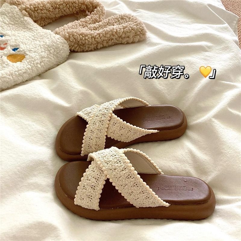 แฟชั่นสวมใส่ด้านนอก Flip-Flops หญิง ins2025 ฤดูร้อนด้านล่างแบน Anti ...