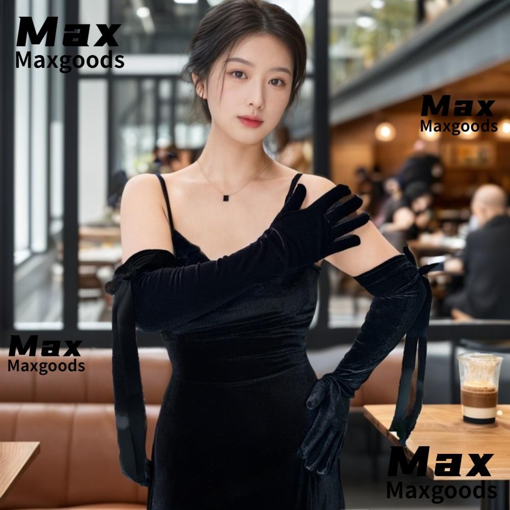ถุงมือเจ้าสาว MAXG, Tie Bow คอสเพลย์ Mittens Elegant, Retro ริบบิ้นพิธีการถุงมือยาวกํามะหยี่ ...