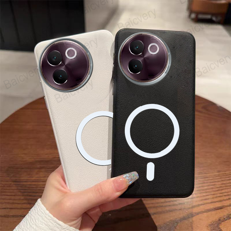 สําหรับ VIVO V30E 5G V2339 V2340 สีทึบหนังหนังฝาหลังพร้อมสติกเกอร์ ...