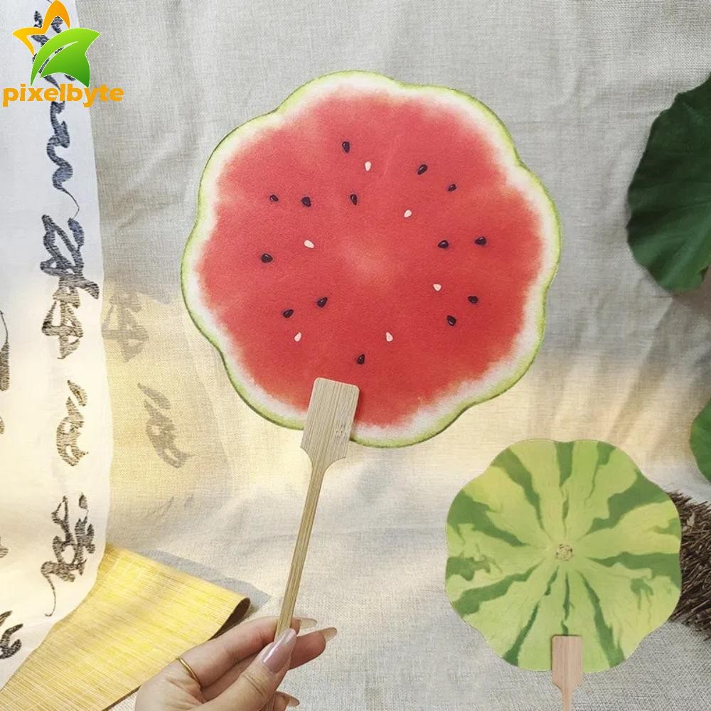 PIXELBYTE พัดลมวาดมือ 2 ชิ้น, พร้อมพู่การ์ตูนแตงโมพัดลม, พัดลม Prop ที่อบอุ่นแบบพกพาสองด้านไม่มี ...