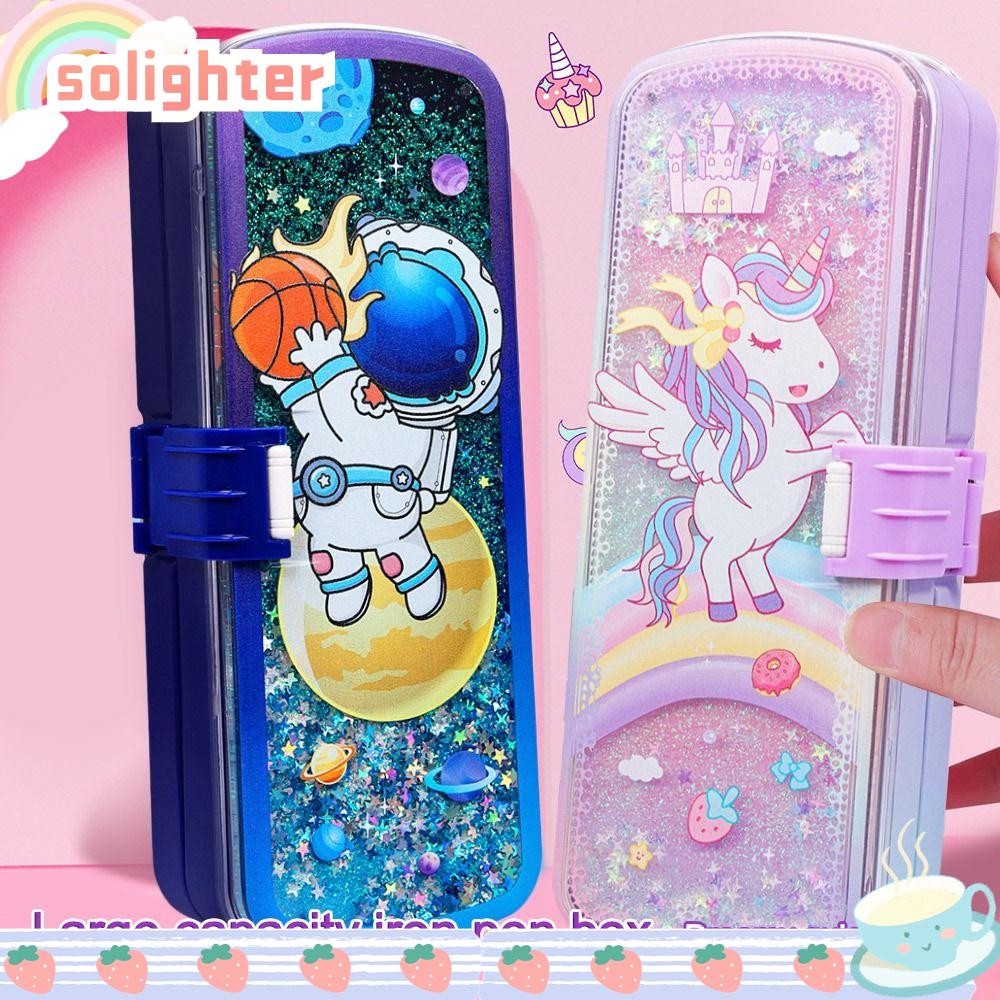 กล่องปากกา SOLIGHTER ดินสอเหล็กความจุขนาดใหญ่ มัลติฟังก์ชั่น Double ...