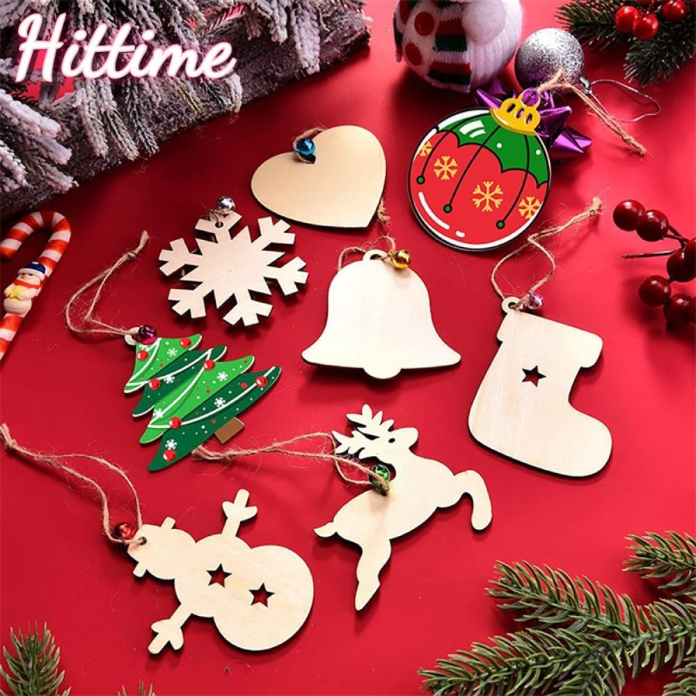 Hittime 10 ชิ้น Merry Christmas Tree แขวน Oranments ไม้รอบ Baubles แท็ก DIY สวัสดีปีใหม่จี้ตก ...