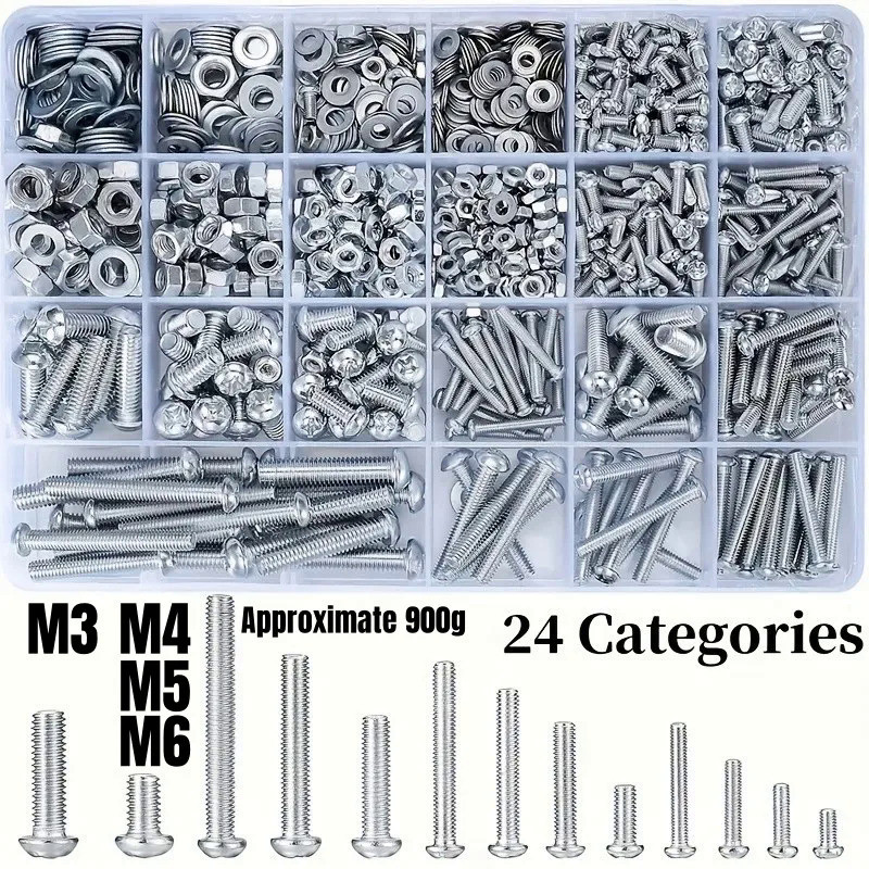 1Set Iron Galvanized Material M3/M4/M5/M6 Hex Head Screws Bolts and Nuts Kit, Bolts Nuts Flat ...