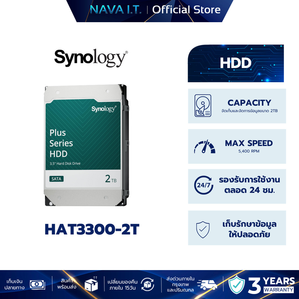 SYNOLOGY HDD 2TB 3.5 PLUS SERIES SATA HDD (ฮาร์ดดิสก์) 5400RPM (SNG ...