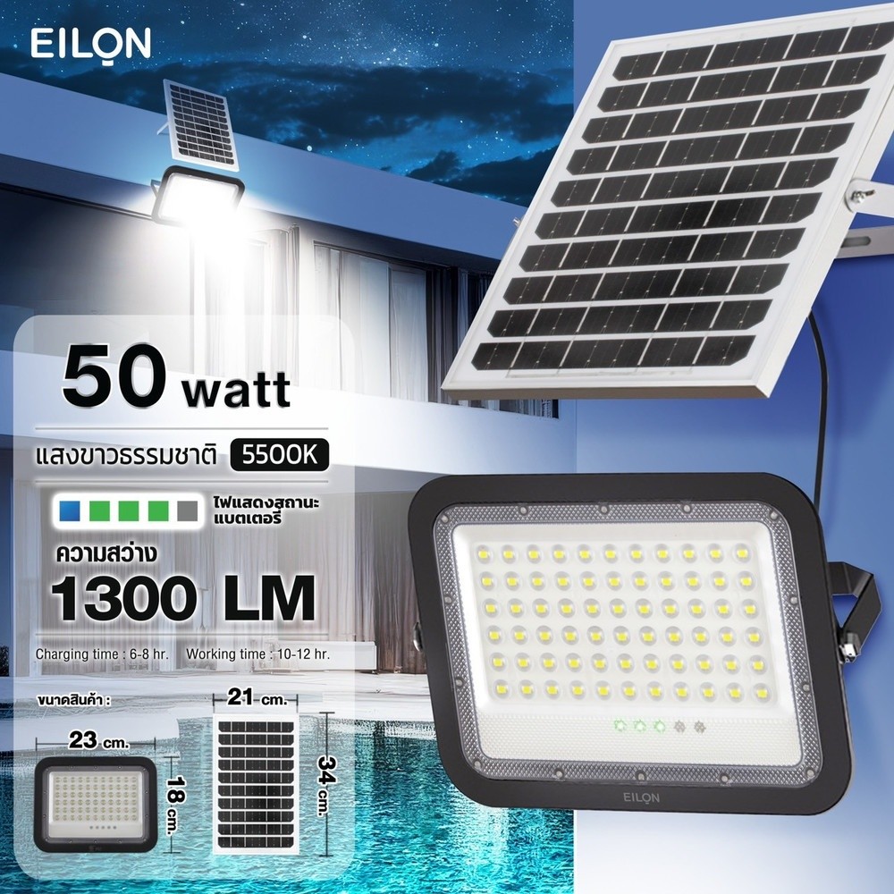 P&P_chic shop EILON โคมฟลัดไลท์โซล่าเซลส์ 50วัตต์ รุ่นZQ-YX-50W แสงขาวธรรมชาติ สีดำ | Shopee ...
