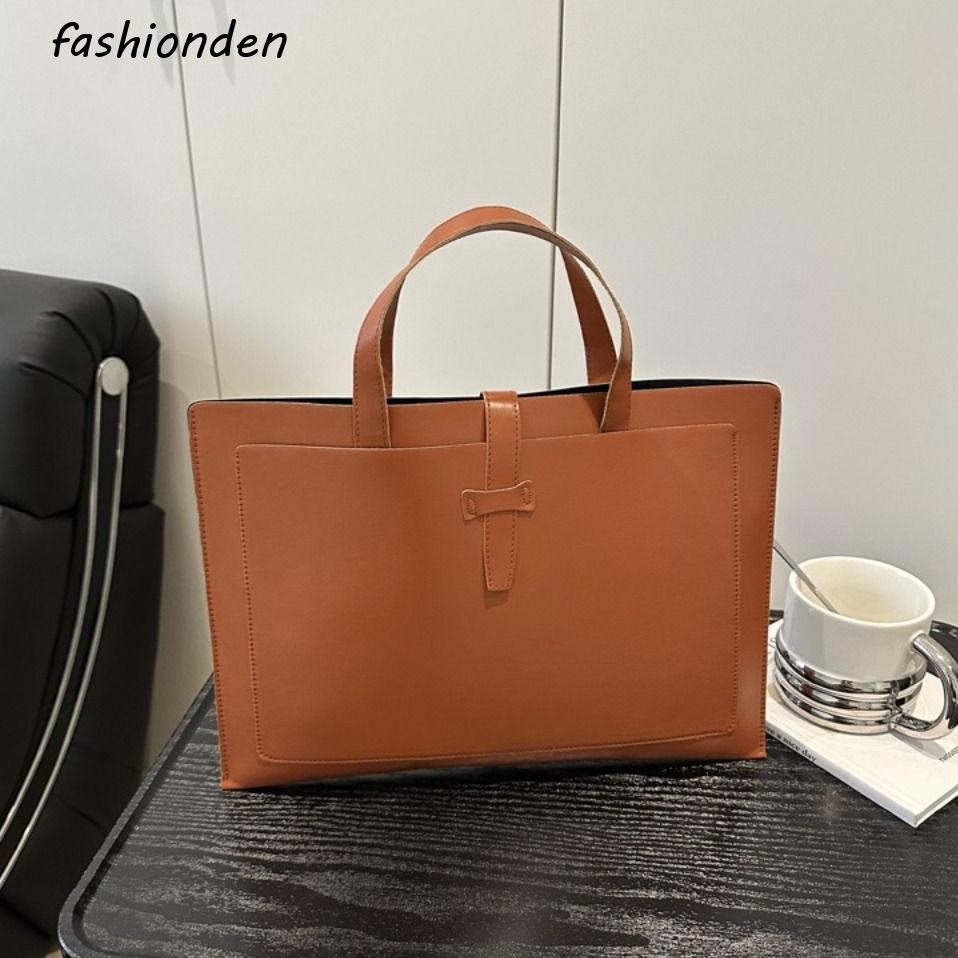 FASHIONDEN File Tote Bag, กระเป๋าเอกสารหนัง PU สีทึบ, กระเป๋าถือแล็ปท็ ...