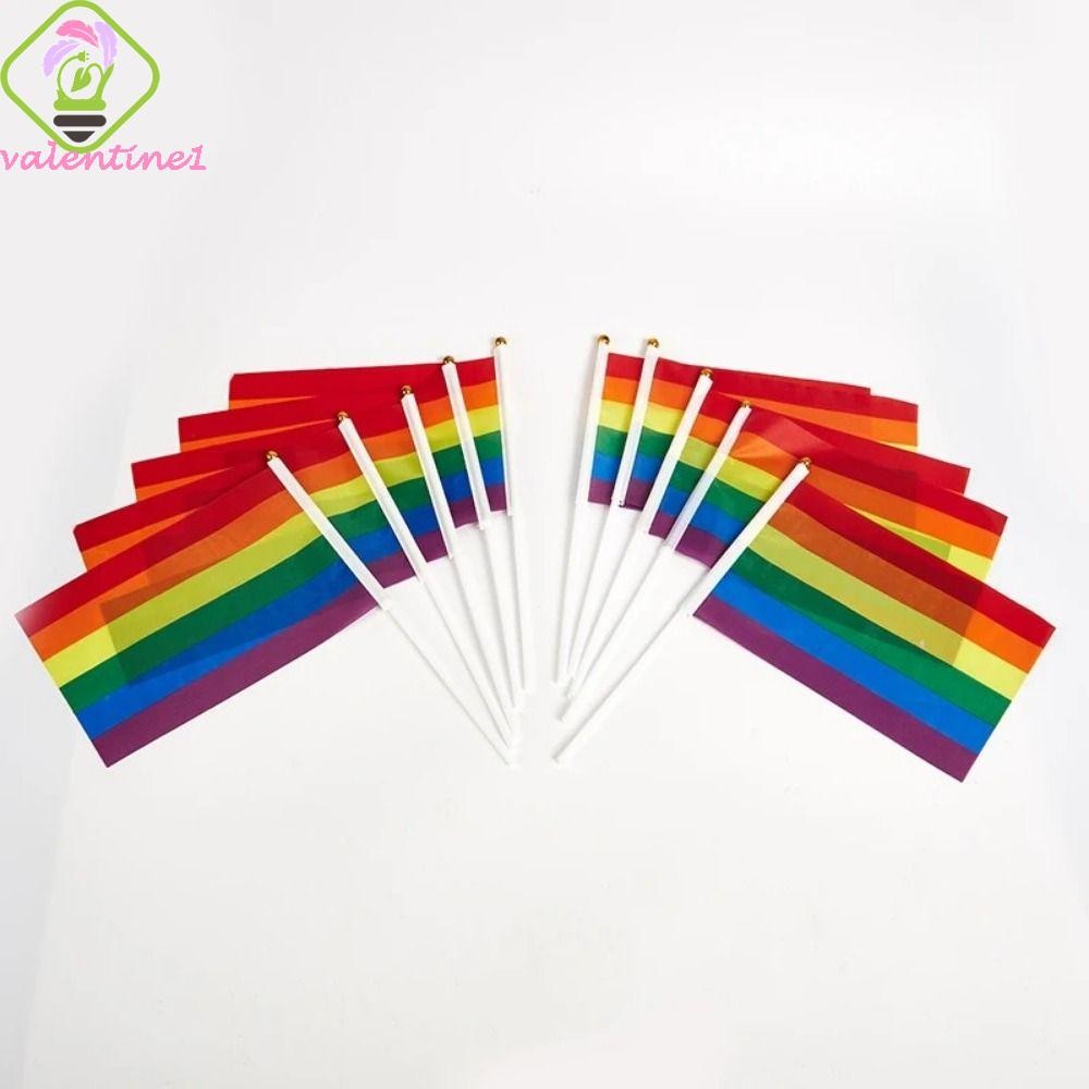 VALENTINE 10 ชิ้น Rainbow Flags, LGBT Rainbow Rainbow Hand Flag, ทนทาน ...