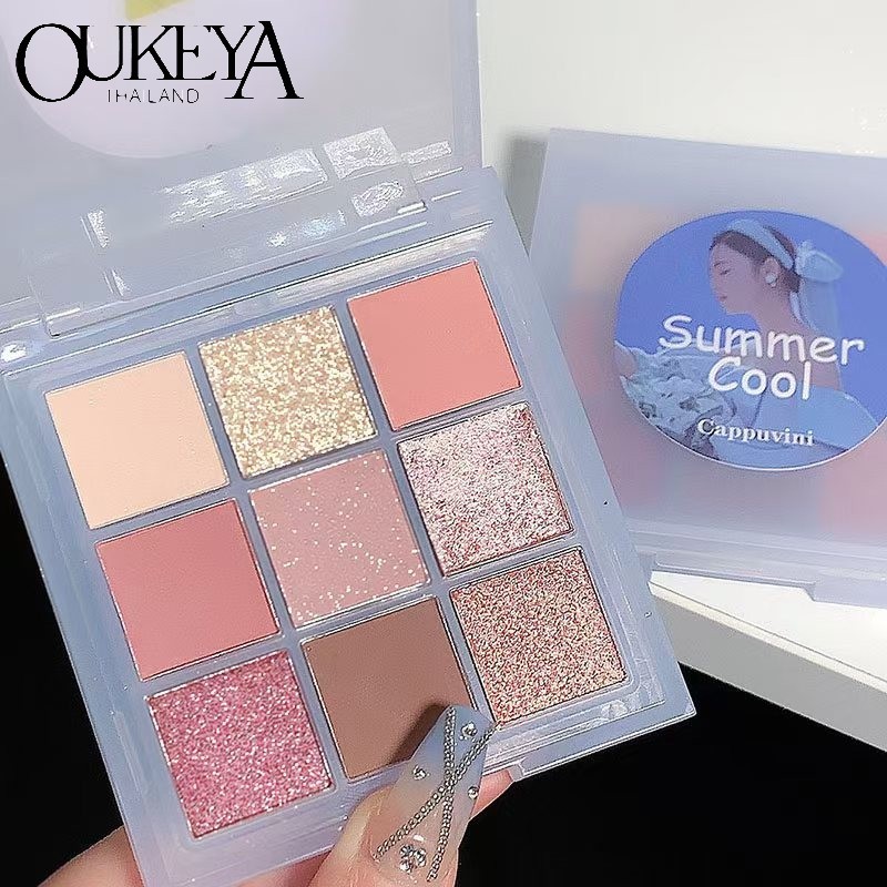 OUKEYA พาเลทอายแชโดว์ 9 สี โทนชมพูนู้ด พีช ทาตาเนื้อดินน้ำมัน แมท ใยไหม ...