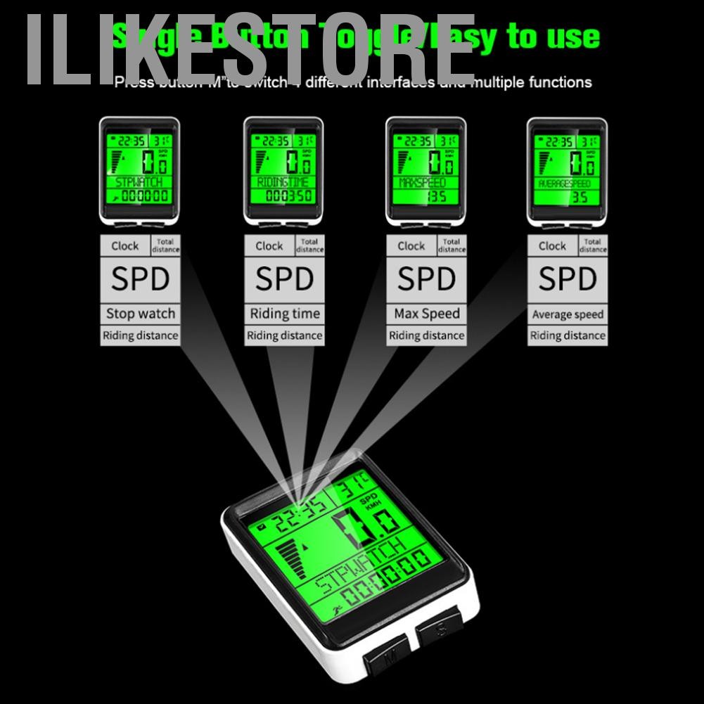 Ilikestore จักรยานไร้สายวัดระยะทางมัลติฟังก์ชั่นกันน้ำ Velometer รองรับ ...