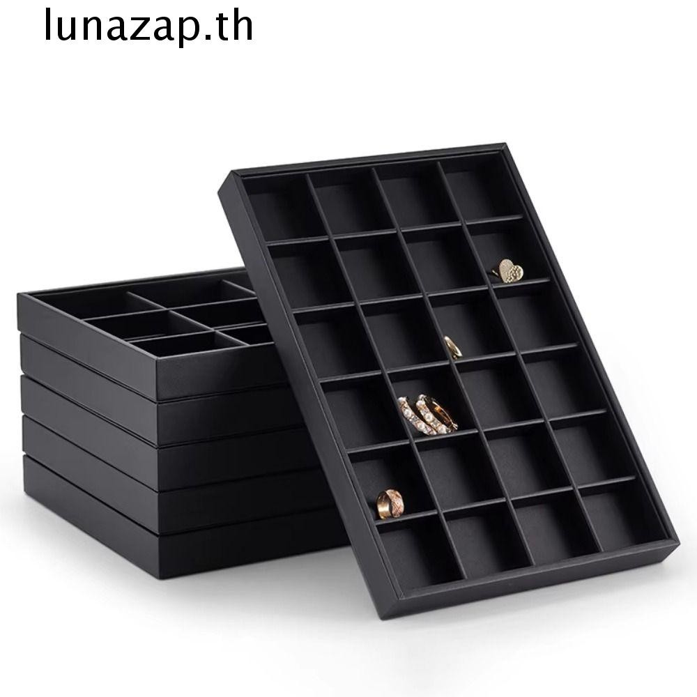 Lunazap ถาดแสดงเครื่องประดับ,Stackable Black PU หนังเครื่องประดับพาเลท,อเนกประสงค์หลายช่อง ...