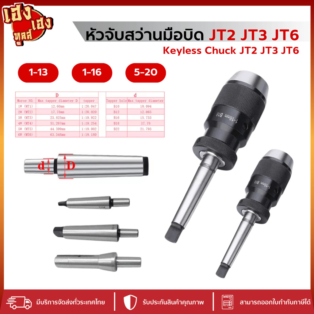 หัวจับสว่านมือบิด Keyless Drill Chuck รูเตเปอร์ JT3 และ JT6 | Shopee ...