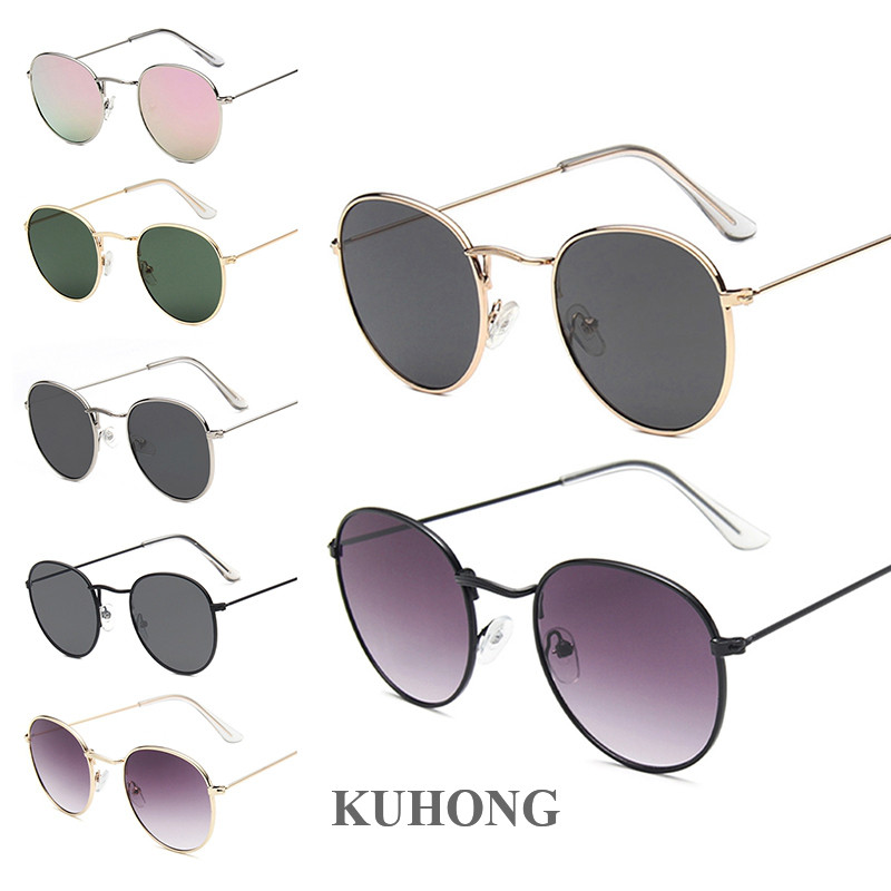 Kuhong โลหะแว่นตากันแดดกลมเล็กผู้หญิง Vintage ยี่ห้อ Travel Classic Sun ...
