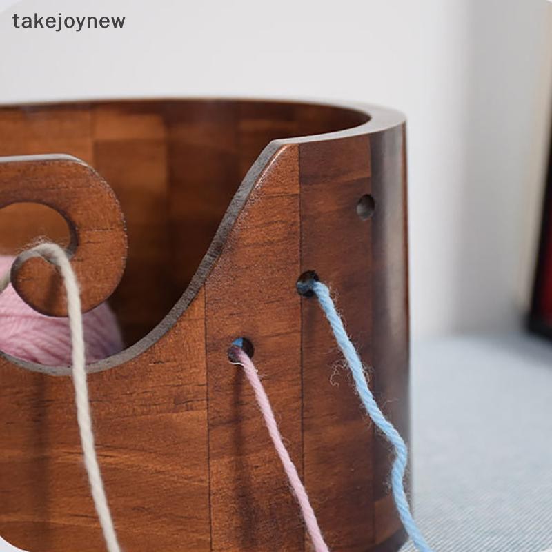 [takejoynew] ชามเส้นด้ายไม้ขนาดใหญ่สําหรับเส้นด้าย Skeins ชามไม้รูปไข่แกะสลักหลุมโครเชต์ตะขอส่วน ...