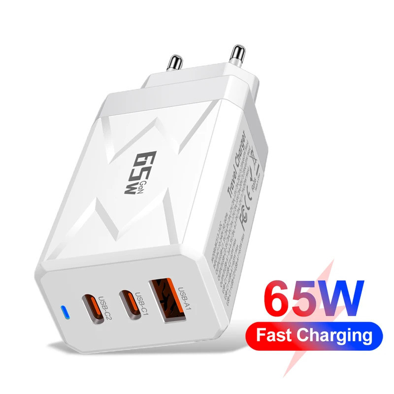 ที่ชาร์จ GaN USB PD 65W ชาร์จเร็ว USB C อะแดปเตอร์ชาร์จโทรศัพท์ติดผนังสำหรับ iPhone Xiaomi ...