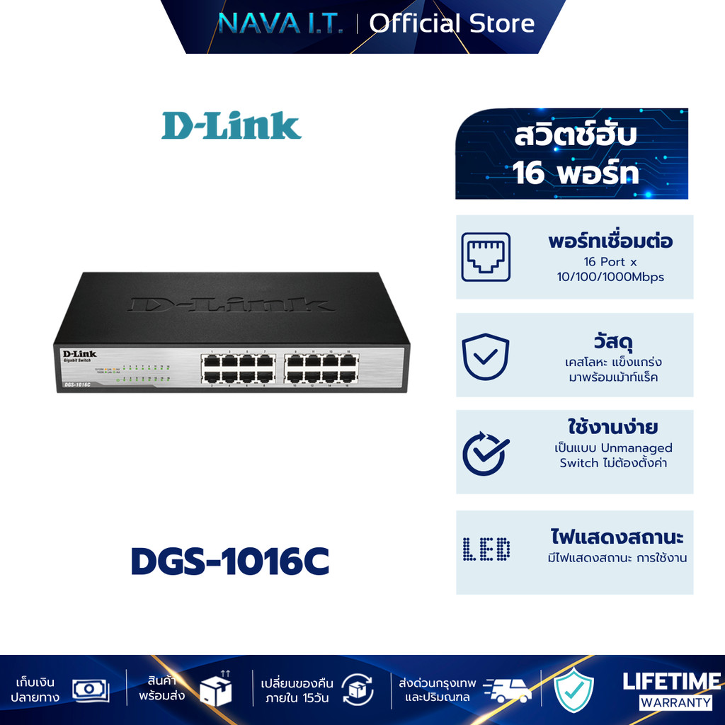 D-LINK DGS-1016C 16-PORT UNMANAGED GIGABIT SWITCH METAL RACKMOUNT ...