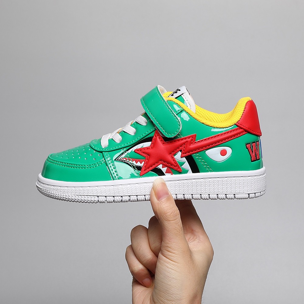 A Bathing Ape Shark Letter Glow Face Velcro รองเท้าผ้าใบเด็ก | Shopee ...