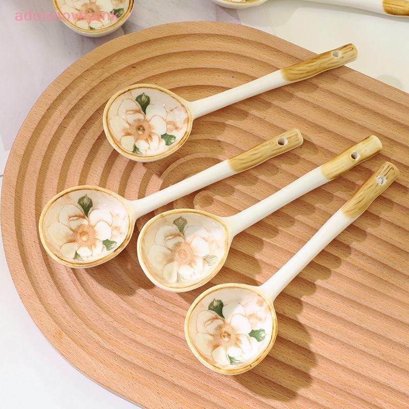 Adorelovepink เซรามิคช้อนซุปช้อนธัญพืชน่ารักในครัวเรือนบนโต๊ะอาหารทาสี ...