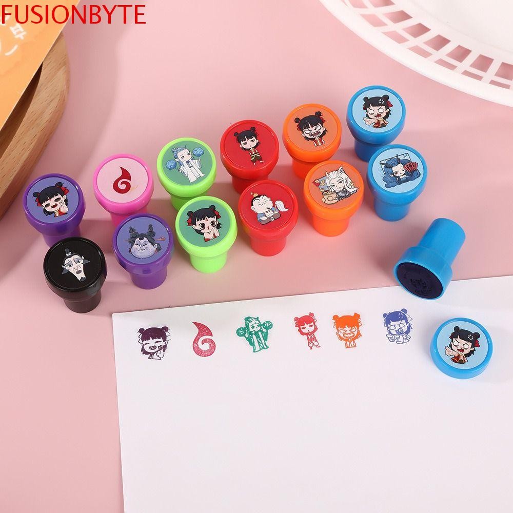 FUSIONBYTE 15 ชิ้น/เซ็ต Nezha แสตมป์ซีล, DIY ตลกอะนิเมะแสตมป์ซีล,น่ารัก Prank Trick Self-Inking ...