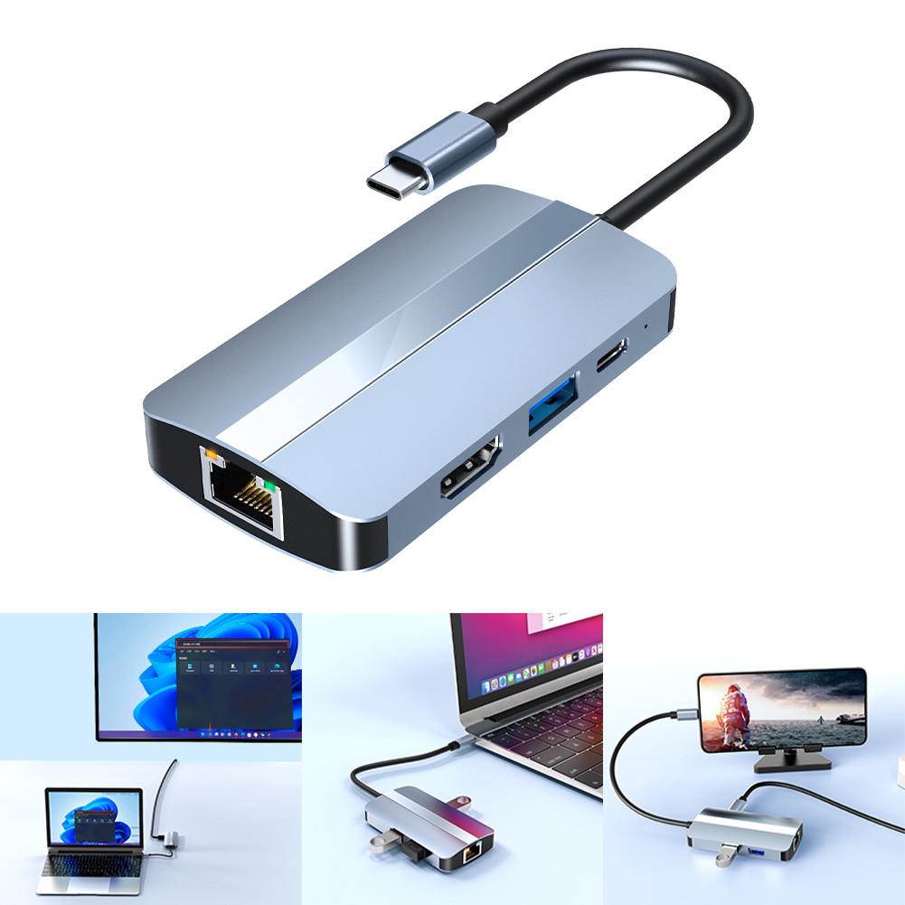 USB Hub 6 in 1 เอ็กซ์แพนเดอร์ พอร์ต USB 3.0/HDMI/Type-C/TF/SD สำหรับ MacBook โน๊ตบุ๊ค ถ่ายโอน ...