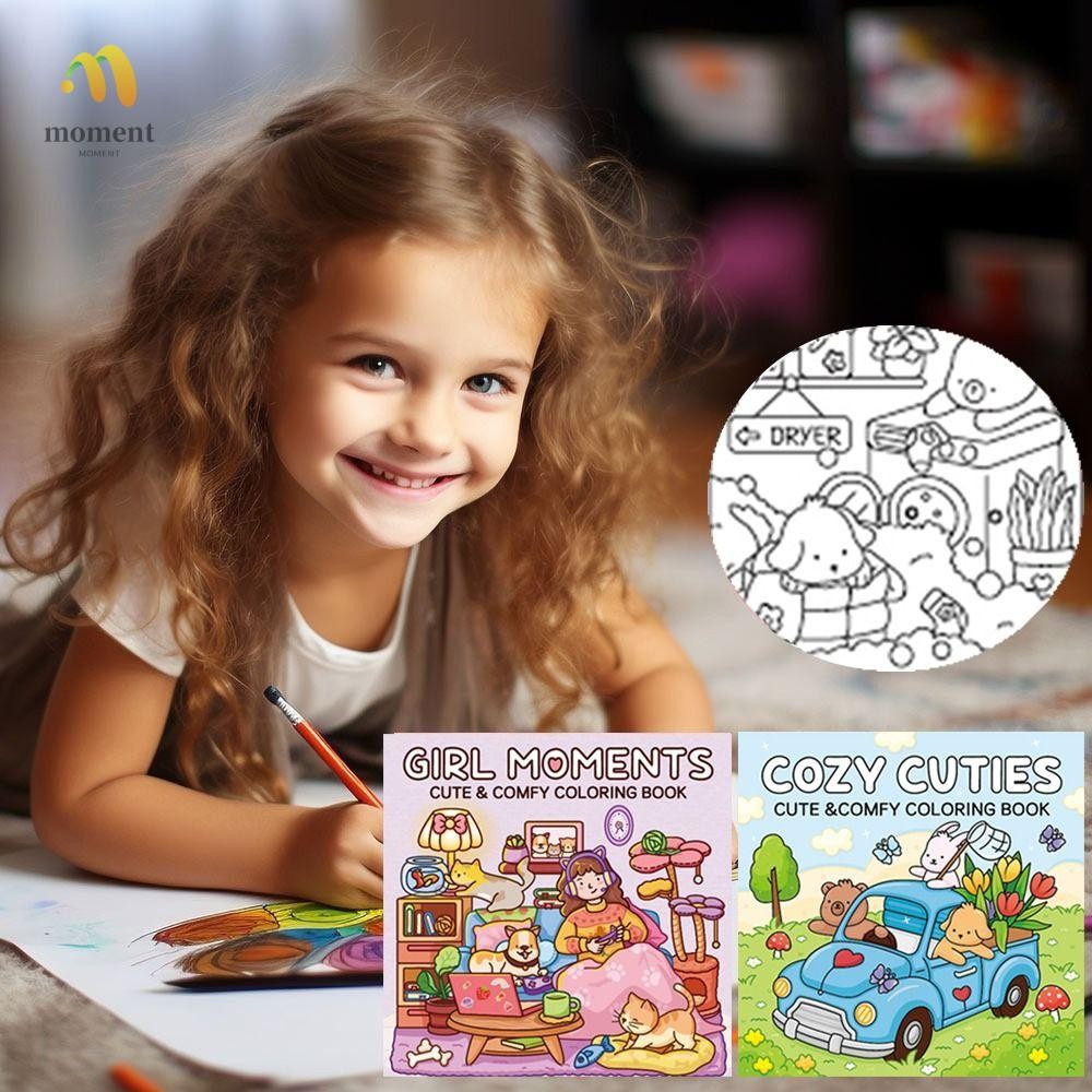 สมุดระบายสี MOMENT, การ์ตูน GIRL MOMENTS หนังสือภาพวาด Graffiti, น่ารักความเครียดบรรเทาภาพวาด ...