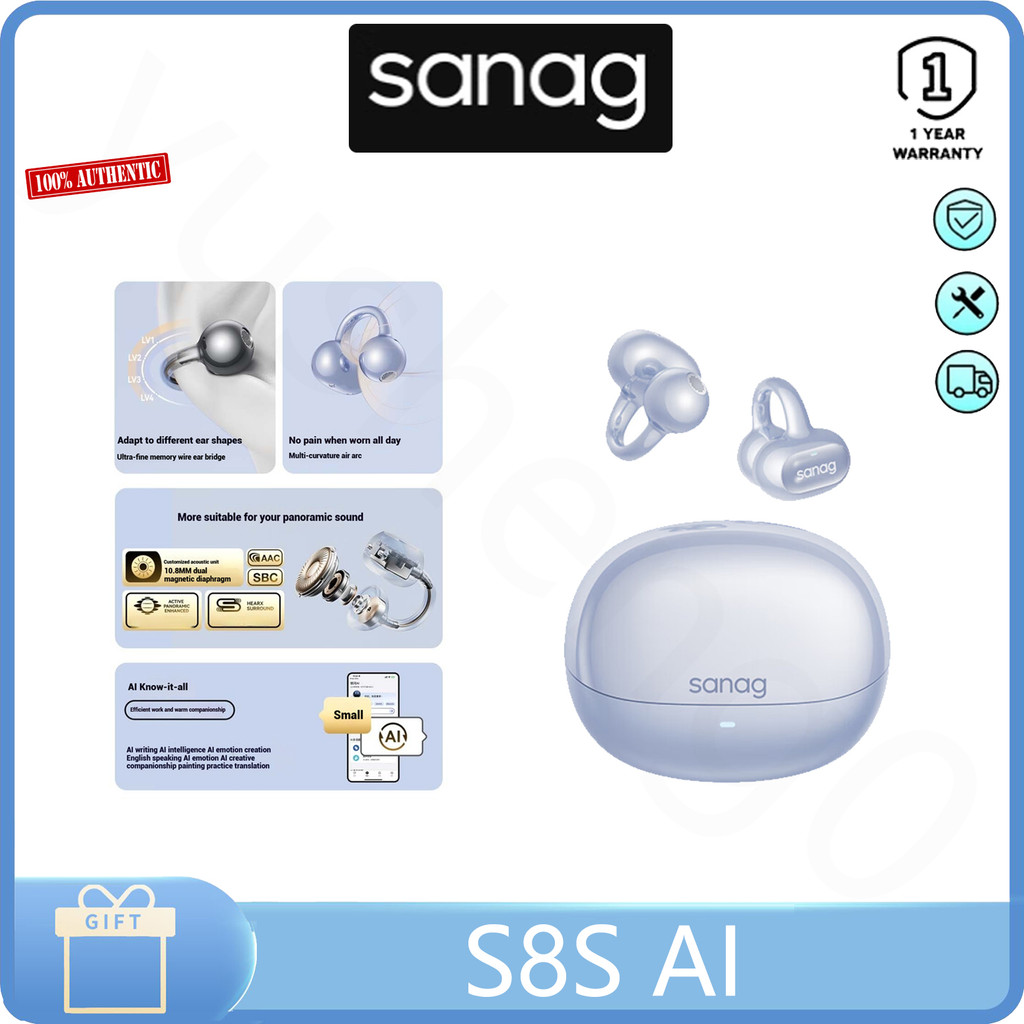 SANAG S8S AI Bluetooth Headset Bone Conduction Concept Ear clip Wireless Running Headphones ...