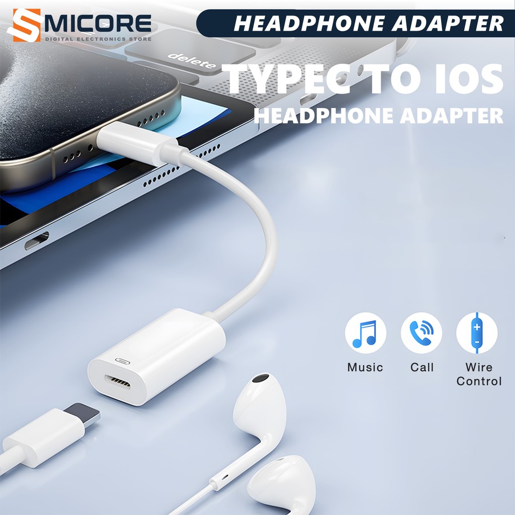 USB C-to-iOS Type C-to-iOS หูฟังอะแดปเตอร์เสียงสายสำหรับ iPhone 15 Pad ...
