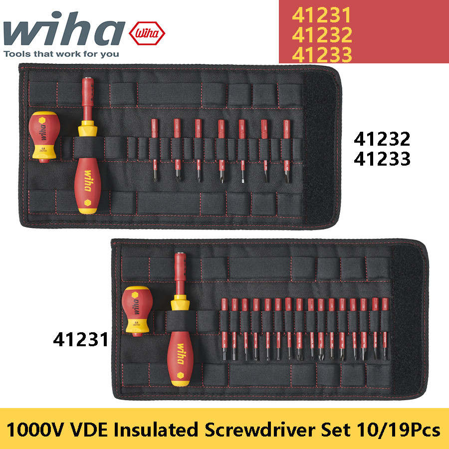 WIHA 41231/41232/41233 ไขควงหุ้มฉนวนชุด 10/19 ชิ้นพร้อมบิตหลายประเภทและ ...