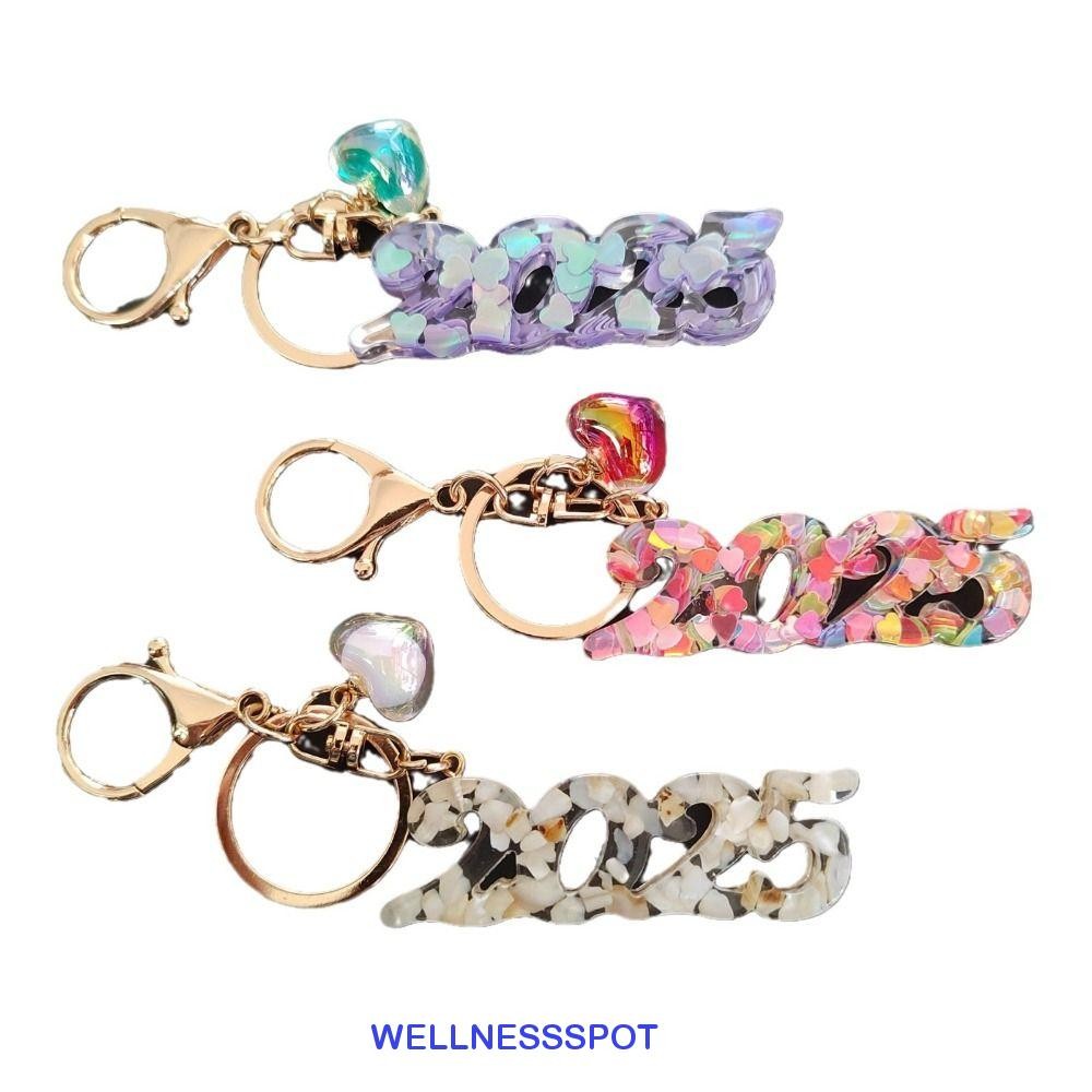 Wellnessspot พวงกุญแจปีใหม่ 2025 Loveheart จี้โชคดี, อุปกรณ์เสริมแขวน เลื่อมที่มีสีสัน Rainbow ...