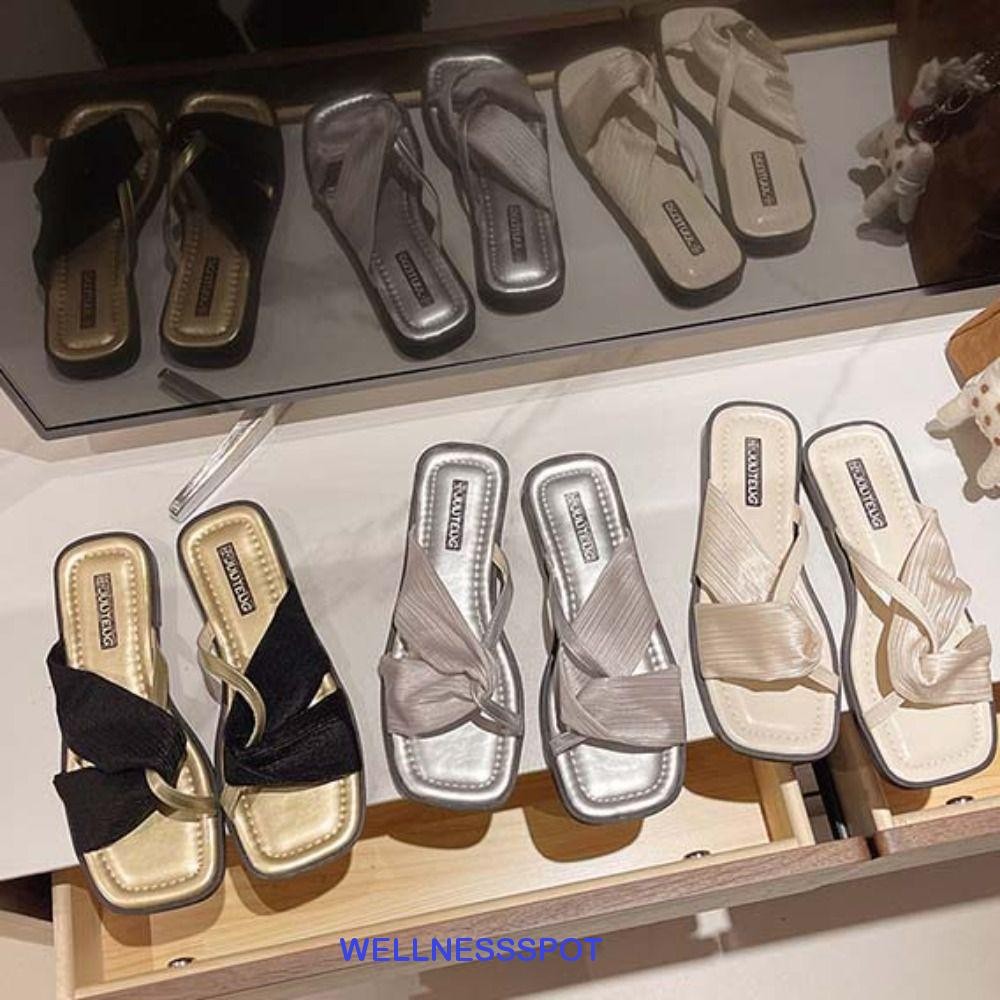 Wellnessspot รองเท้าแตะด้านล่างแบน, รองเท้าแตะสไลด์แพลตฟอร์มกันลื่นแบบนุ่ม, รองเท้าแตะ PU ...