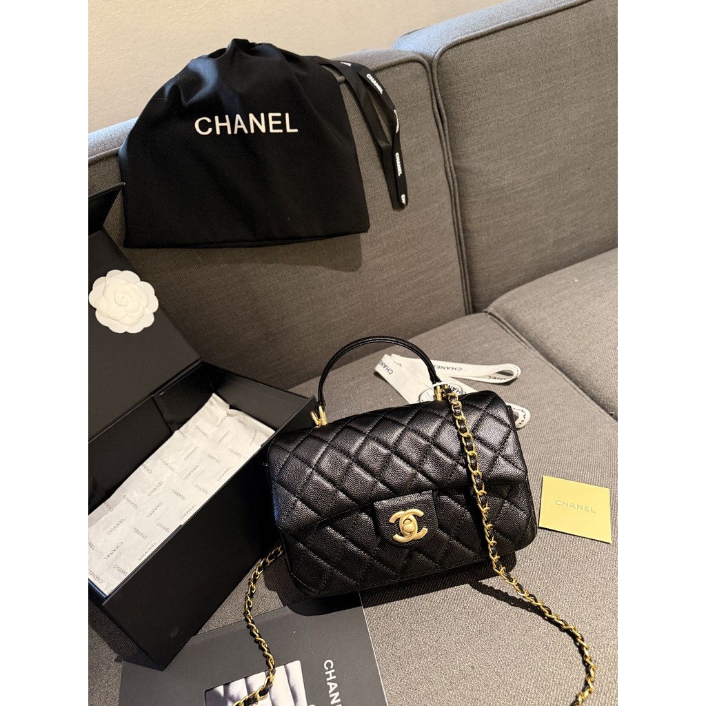 (พร้อมกล่อง) Mini CF Handle Chain Bag Womens Fashion Style Caviar ...