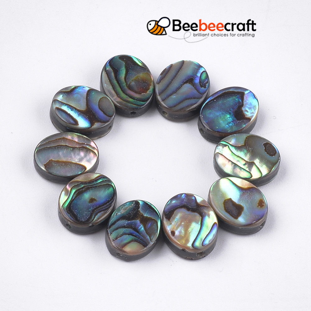 5 ชิ้น Abalone Shell/Paua Shell ลูกปัดรูปไข่สีเขียวเข้ม 10x8x3.5 ~ 4 ...