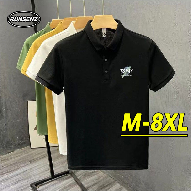 M-8XL เสื้อโปโลสีขาวเรียบง่ายเกาหลีผู้ชายขนาดบวกเสื้อยืดหลวมสบายๆแขนสั้นด้านบน | Shopee Thailand