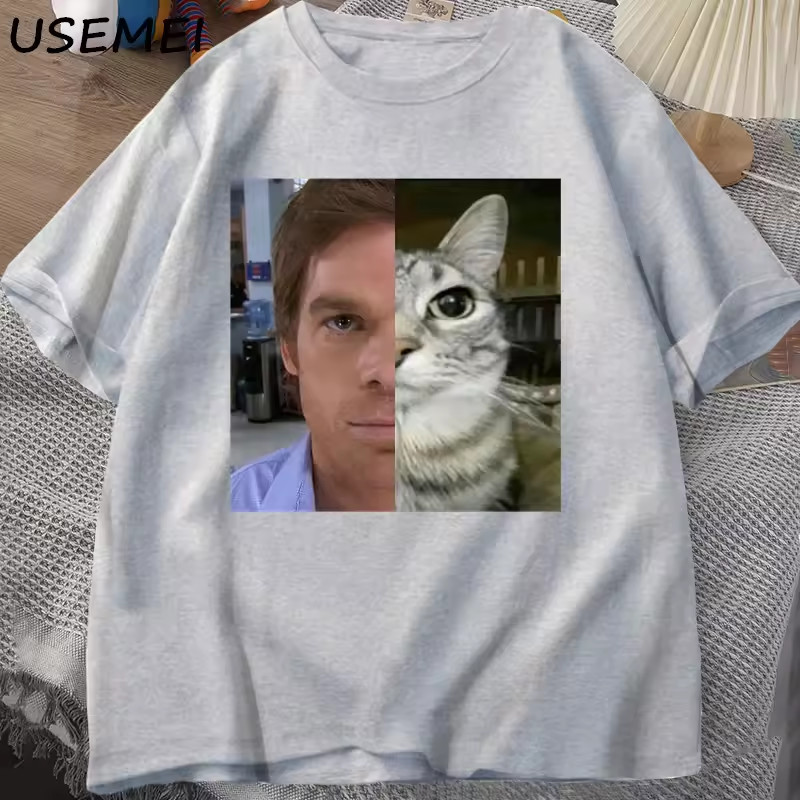พร้อมสต็อกขายร้อนอเมริกัน Dexter Morgan Cat หลวมแขนสั้นเสื้อยืดผู้ชาย ...