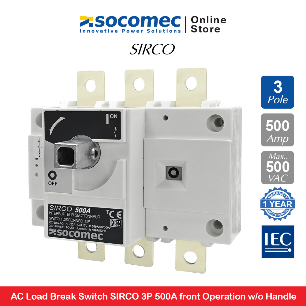 Socomec AC Load Break Switch SIRCO 3P 500A Front Operation w/o Handle ...